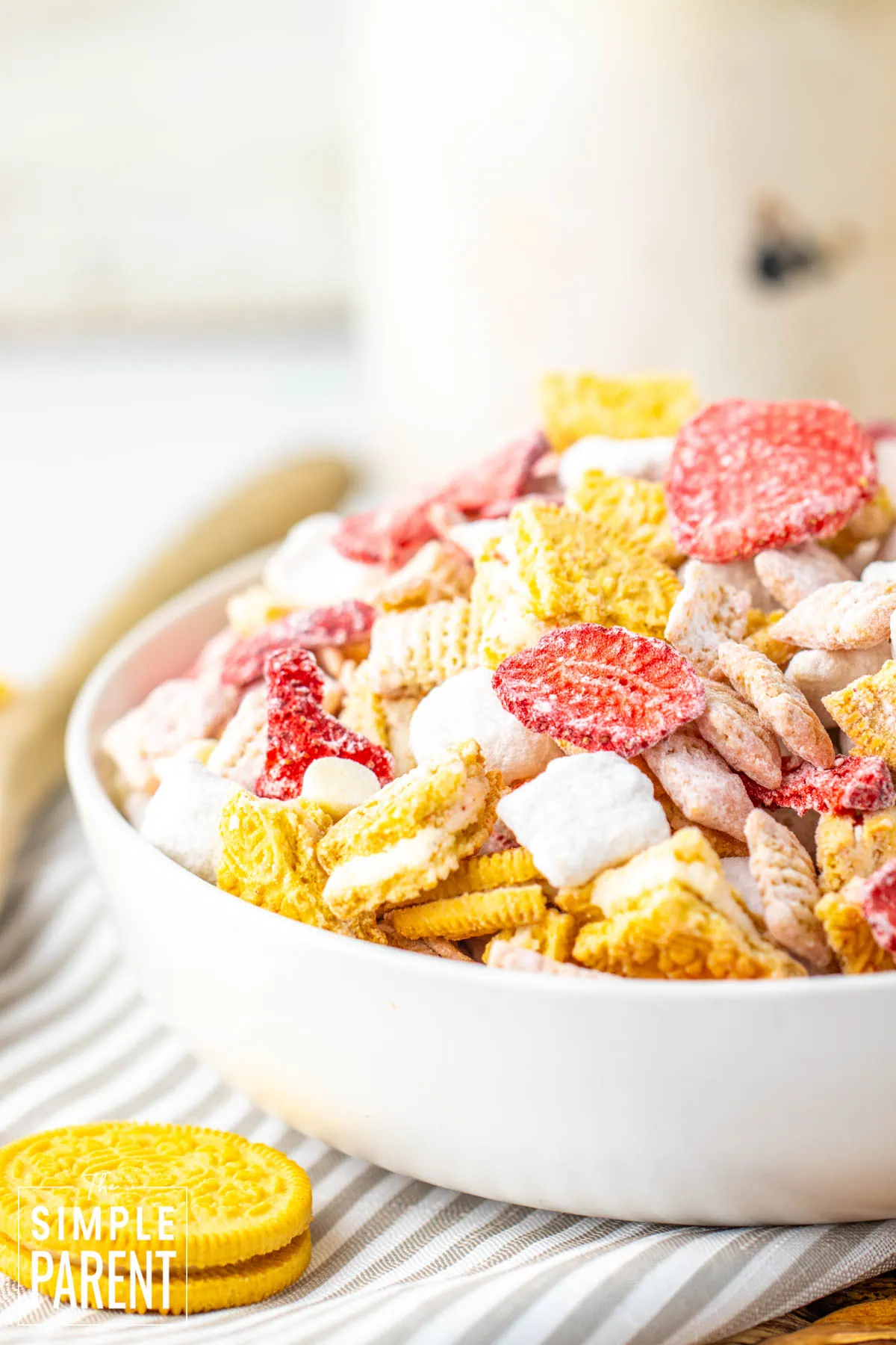 Strawberry Shortcake Puppy Chow - The Simple Parent